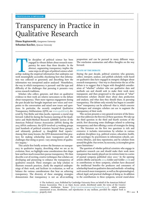 Pdf Transparency In Practice In Qualitative Research
