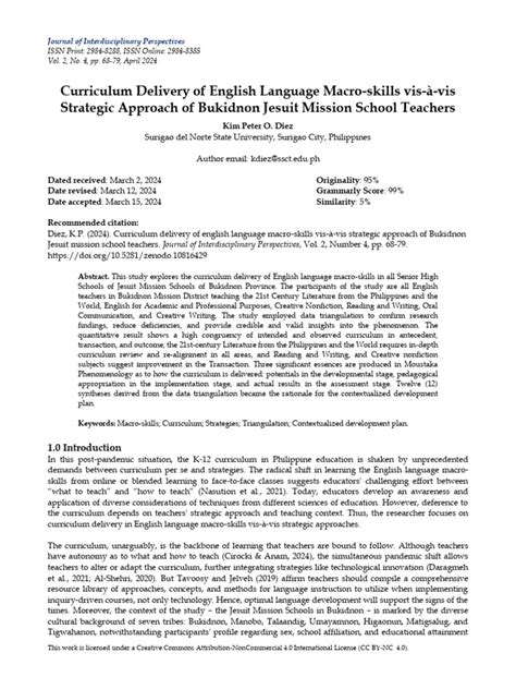 Curriculum Delivery Of English Language Macro Skills Vis A Vis