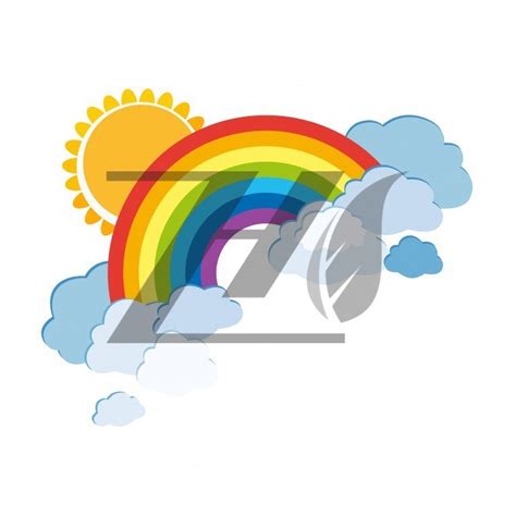 دانلود وکتور تصویر کارتونی رنگین کمان با ابر و خورشید دانلود رایگان