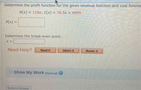 Solved Determine The Profit Function For The Given Revenue Function