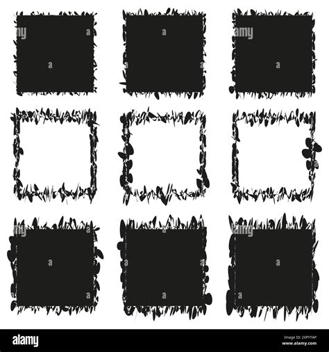 Collection Of Nine Frames Black Abstract Borders Rectangular Vector