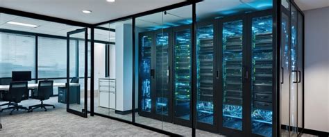 Modern Corporate Server Room With Glass Walls Showcasing Advanced