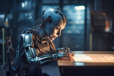 Premium Photo A Fascinating Portrayal Of A Person Interacting With Advanced Robotic Ai