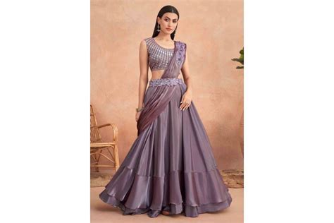 Silk Designer Lehenga Saree In Lavender Colour 7310