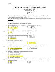 Sample Midterm F Key Pdf Sample CHEM A Fall Sample