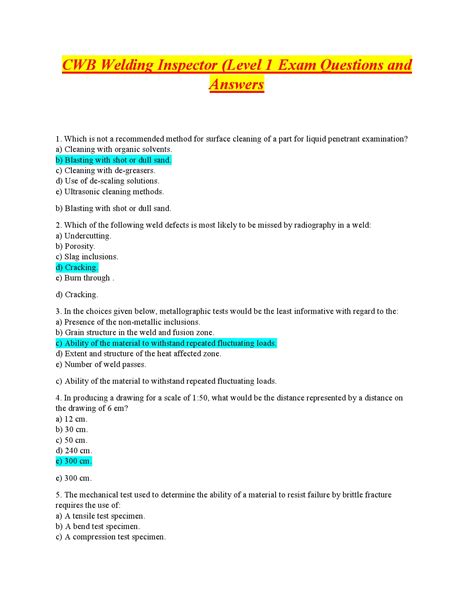 Cwb Welding Inspector Level 1 Exam Questions And Answers