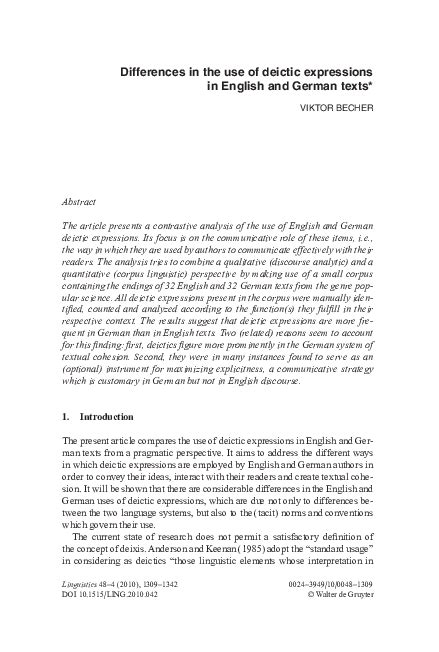 Pdf Differences In The Use Of Deictic Expressions In English And Pdf Differences In The Use Of Deictic Expressions In English And
