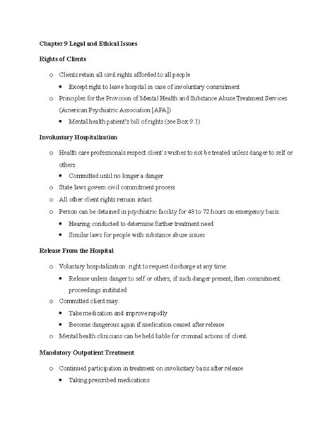 exam 2 outline lecture notes exam 2 chapter 9 legal and ethical issues rights of clients o