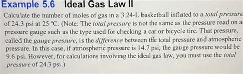 Example 5 6 Ideal Gas Law Ii Calculate The Number Of Moles Of Gas In A 3 24 L Basketball