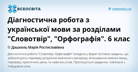 Діагностична робота з української мови за розділами Словотвір Орфографія 6 клас Тест