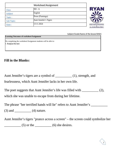 Ass 12 Aunt Jennifer S Tigers Ic1173453 Pdf