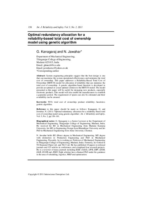 Pdf Optimal Redundancy Allocation For A Reliability Based Total Cost Of Ownership Model Using