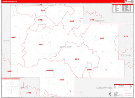 Langlade County Wi Zip Code Wall Map Red Line Style By Marketmaps