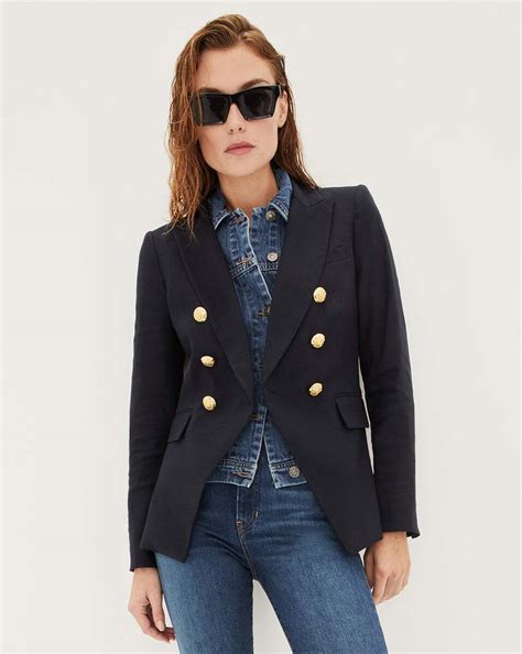 Veronica Beard Miller Linen Dickey Jacket Slate Dickey Navy Editorialist