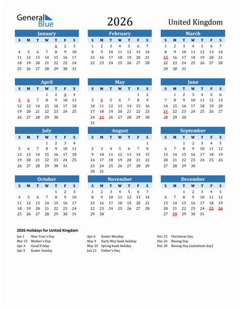 2026 United Kingdom Calendar With Holidays