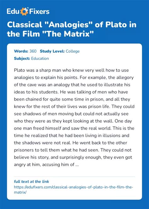 Classical Analogies Of Plato In The Film The Matrix