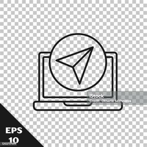 투명 한 배경에 격리 된 도시지도 탐색 아이콘의 검은 선 인포 그래픽입니다 노트북 앱 인터페이스 개념 디자인 지오레이스션 개념 벡터 일러스트레이션 개념에 대한 스톡 벡터