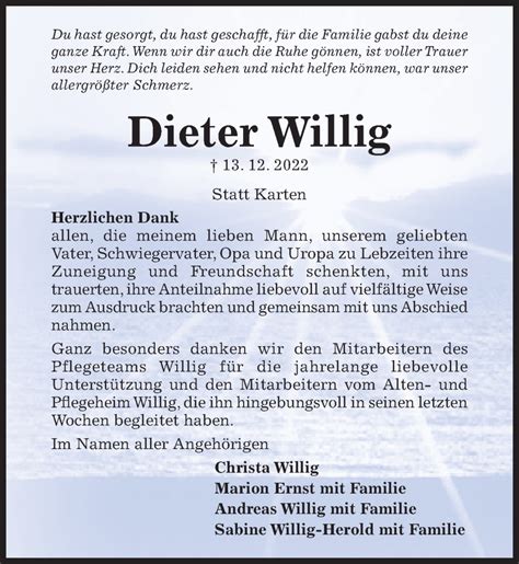 Traueranzeigen Von Dieter Willig Trauerportal Hildesheimer Allgemeine Zeitung