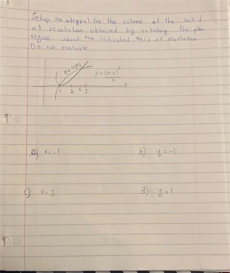 Solved Setup An Integral For The Volume Of The Solid Of