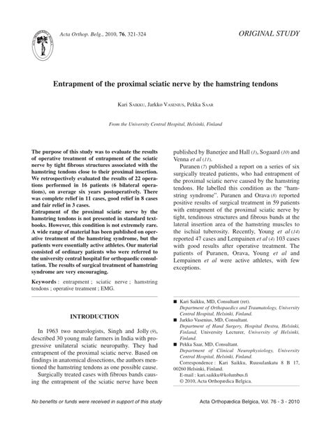 Pdf Entrapment Of The Proximal Sciatic Nerve By The Hamstring Tendons
