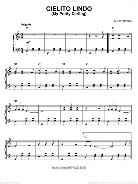 Cielito Lindo My Pretty Darling Sheet Music For Piano Solo V2