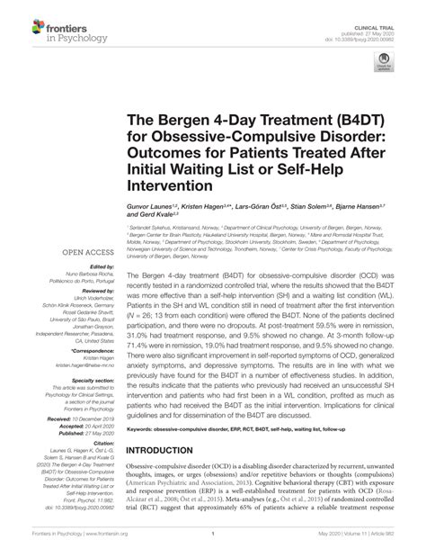 Pdf The Bergen 4 Day Treatment B4dt For Obsessive Compulsive