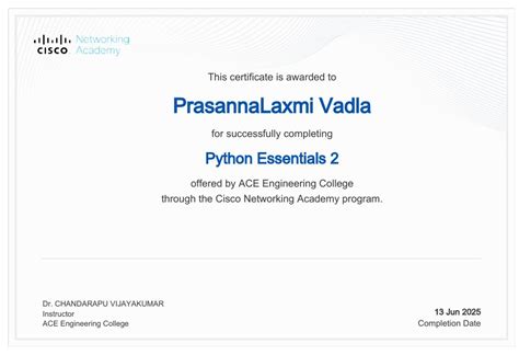🎓 Successfully Completed Python Essentials 2 Offered By Ace