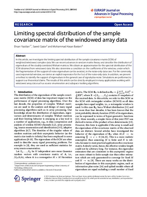 Pdf Limiting Spectral Distribution Of The Sample Covariance Matrix Of The Windowed Array Data
