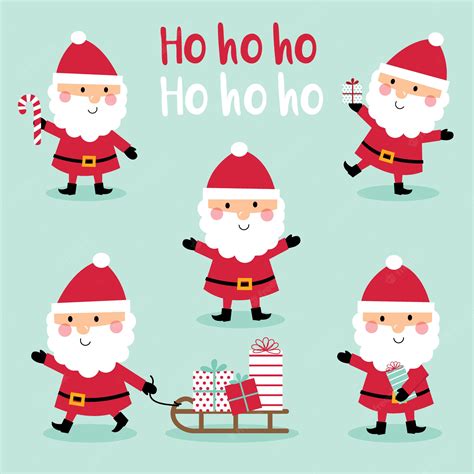 귀여운 산타 클로스 디자인 귀여운 크리스마스 문자 벡터 일러스트 레이 션의 설정 프리미엄 벡터