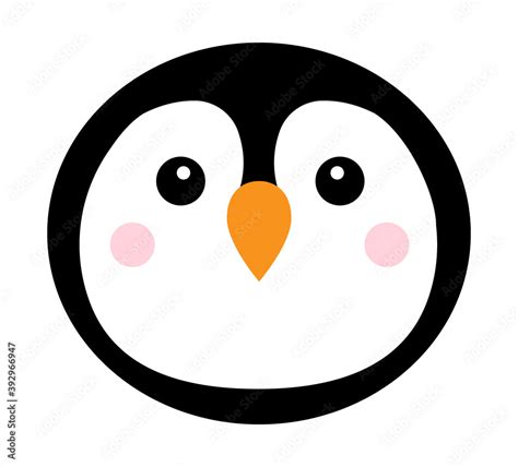 Vector Flat Cartoon Round Penguin Face Isolated On White Background