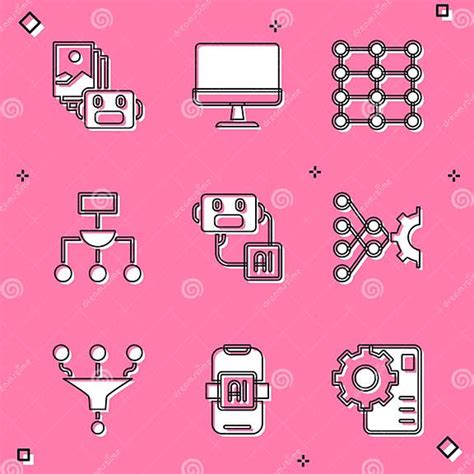 Set Artificial Intelligence Robot Computer Monitor Neural Network