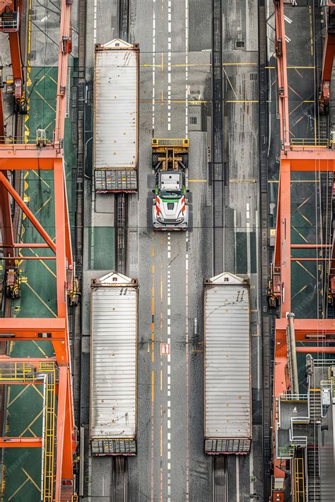 Automated Container Terminal Robotic Cranes And Automated Vehicles Loading And Unloading