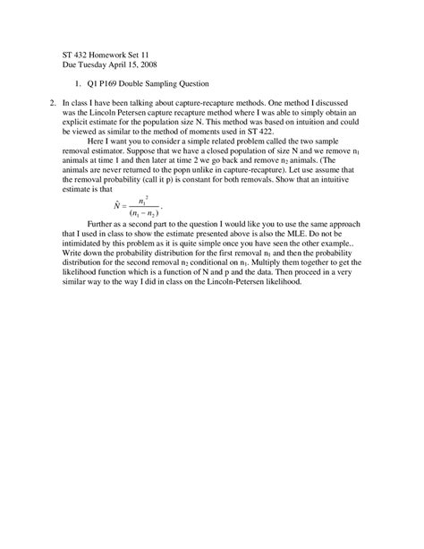 Introduction To Survey Sampling Assignment 11 St 432 Docsity