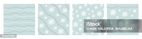 패턴 그루비 트리피 데이지 세트 밝은 파란색 배경에 데이지와 선 70 년대 분위기 꽃 배경 플랫 스타일로 손으로 그린 벡터 일러스트레이션 0명에 대한 스톡 벡터 아트 및