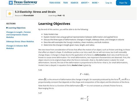 Texas Gateway Further Applications Of Newtons Elasticity Stress And Strain Unit Plan For