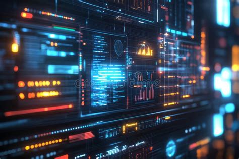 Futuristic Floating Holographic Data Panels Displaying Glowing Charts Cyber Ui Elements And