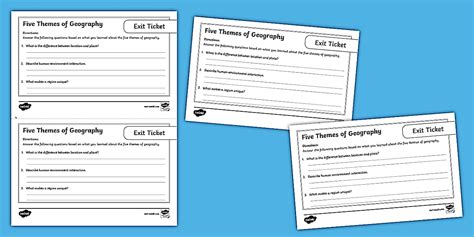 Five Themes Of Geography Exit Ticket For 6th 8th Grade