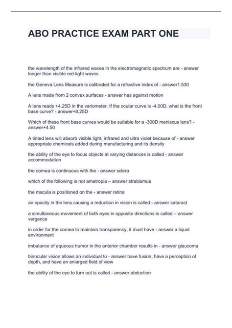 Abo Practice Exam Part One Questions With Correct Answers 2024 Abo Stuvia Us