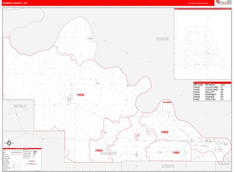 Pawnee County Ok Zip Code Wall Map Red Line Style By Marketmaps