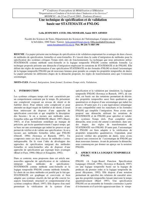 Pdf Une Technique De Spécification Et De Validation Basée Sur