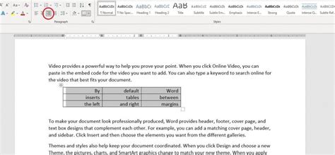 How To Control A Word Tables Horizontal Alignment