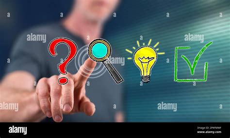 man touching a problem solving concept on a touch screen with his