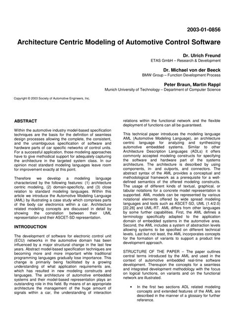 Pdf Architecture Centric Modeling Of Automotive Control Software