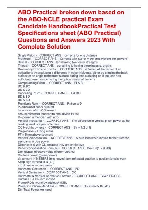Abo Practical Broken Down Based On The Abo Ncle Practical Exam Candidate Handbookpractical Test