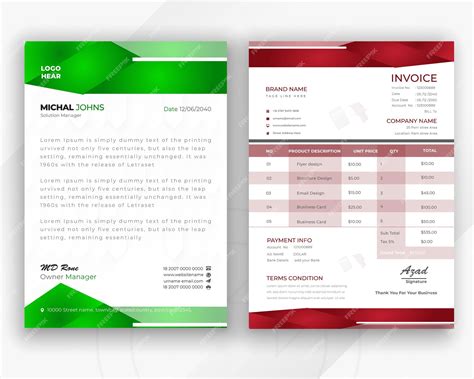 Счет фактура и профессиональный шаблон дизайна фирменного бланка Премиум векторы