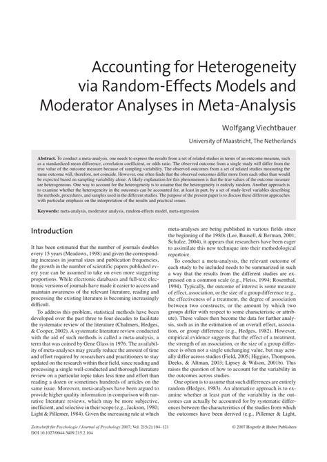 Pdf Accounting For Heterogeneity Via Random Effects Models And Moderator Analyses In Meta Analysis