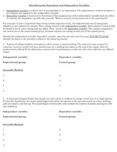Independent Variable Examples PDF