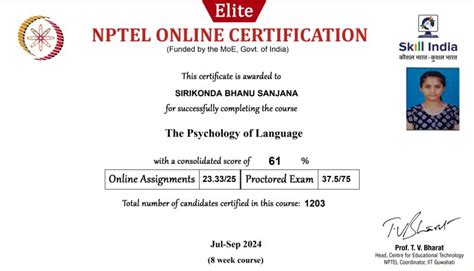 Bhanu Sanjana Sirikonda On Linkedin Nptel Elitecertificate Psychologyoflanguage