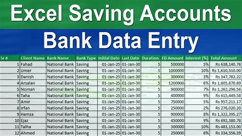 Bank Data Entry Work In Excel Excel Bank Saving Account Calculate Advanced Excel
