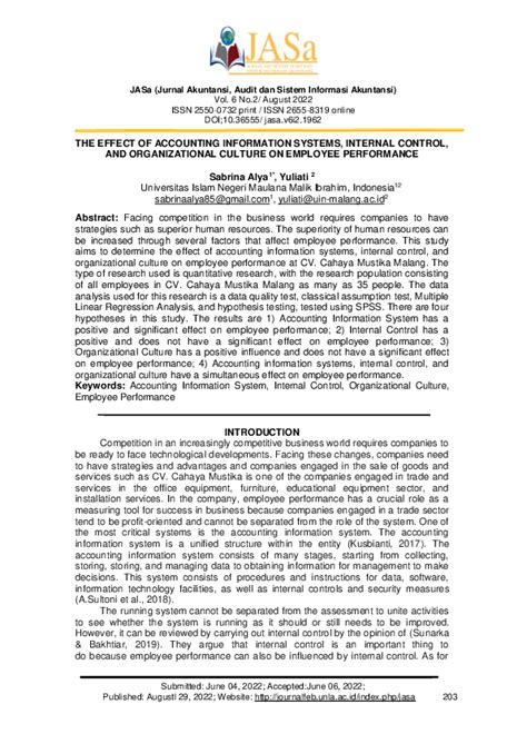 Pdf The Effect Of Accounting Information Systems Internal Control And Organizational Culture